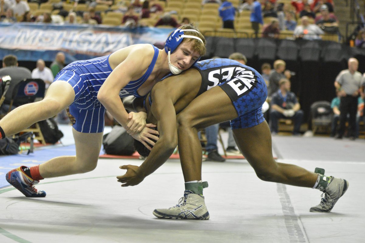 Rock Port’s Colten Stevens competes at State Wrestling